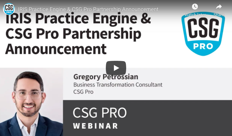 IRIS Practice Engine & CSG Pro Partnership Announcement | IRIS